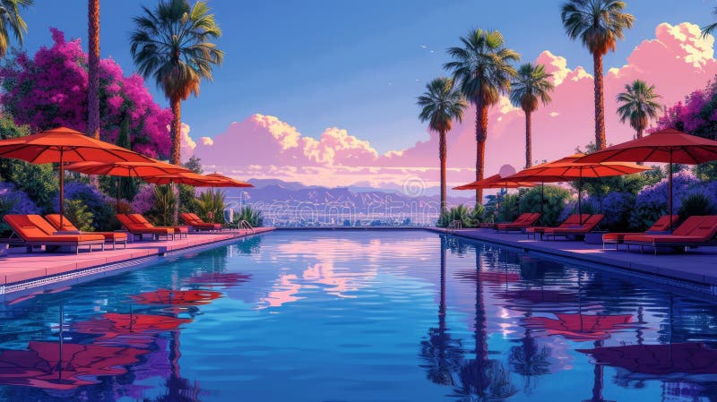 Swiming Pool Art Vibrant Pop Surrealism Stock Illustration ...