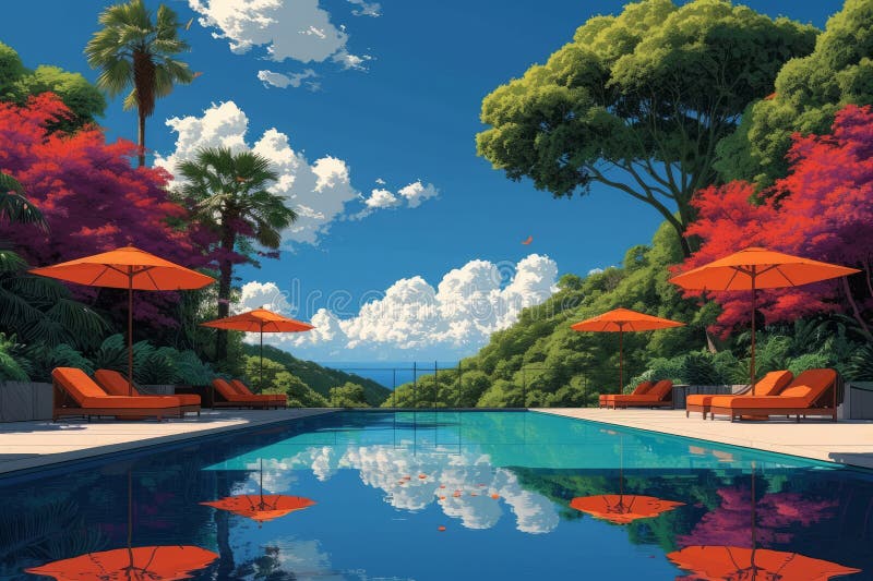 Swiming Pool Art Vibrant Pop Surrealism Stock Illustration ...