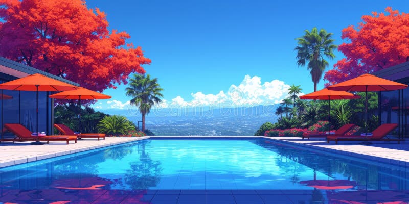 Swiming Pool Art Vibrant Pop Surrealism Stock Illustration ...