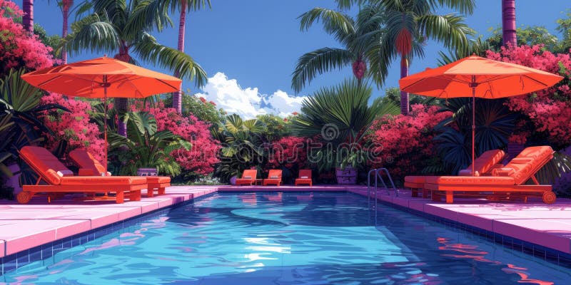 Swiming Pool Art Vibrant Pop Surrealism Stock Illustration ...