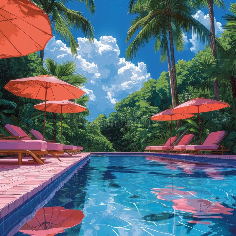 Swiming Pool Art Vibrant Pop Surrealism Stock Illustration ...