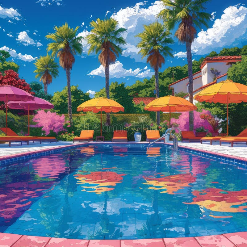 Swiming Pool Art Vibrant Pop Surrealism Stock Illustration ...