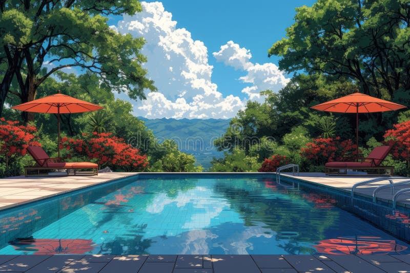 Swiming Pool Art Vibrant Pop Surrealism Stock Illustration ...