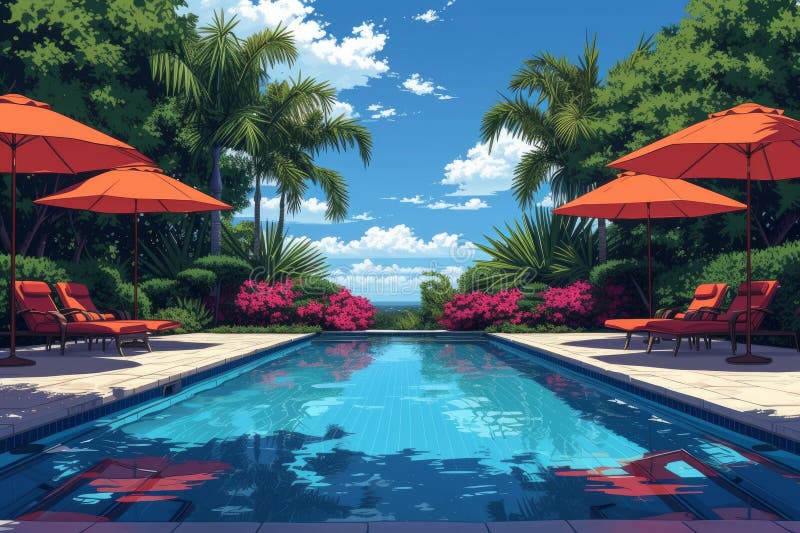 Swiming Pool Art Vibrant Pop Surrealism Stock Illustration ...