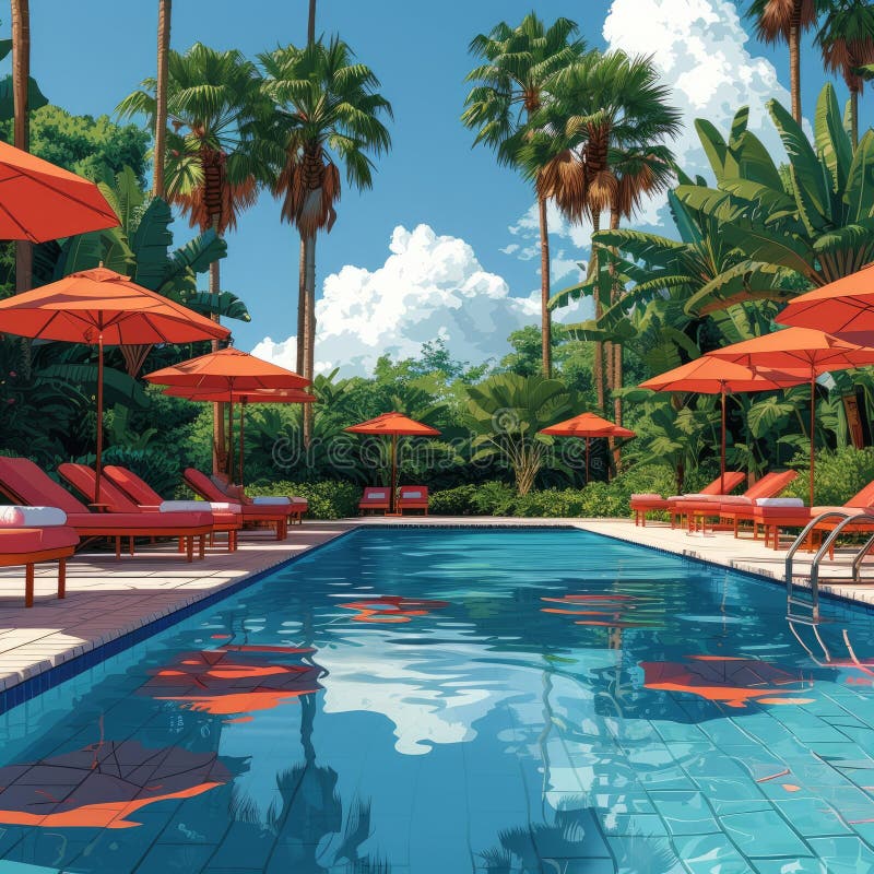 Swiming Pool Art Vibrant Pop Surrealism Stock Illustration ...