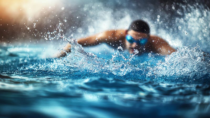 Swimmer in Action Creating Splashes in Clear Blue Water Stock ...