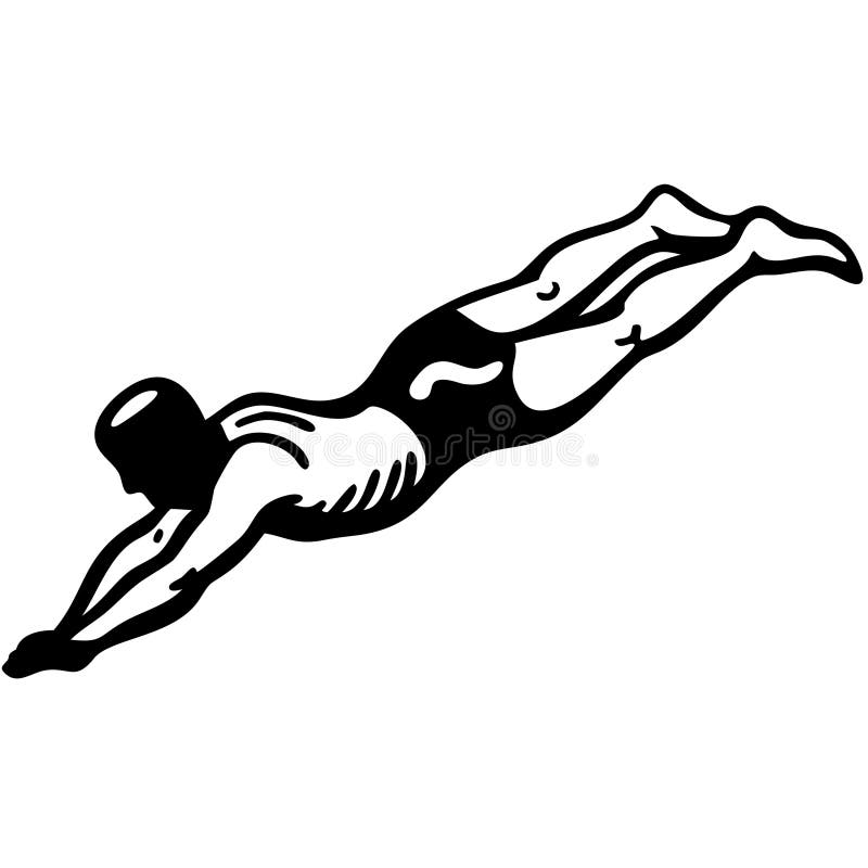 Swimmer Diving Silhouette Black and White Vector for Sports Logos and ...