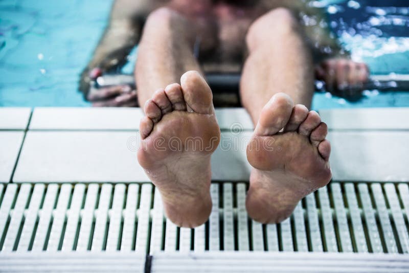 Swimmer Foot on the Edge of the Swimming Pool Stock Image - Image of ...