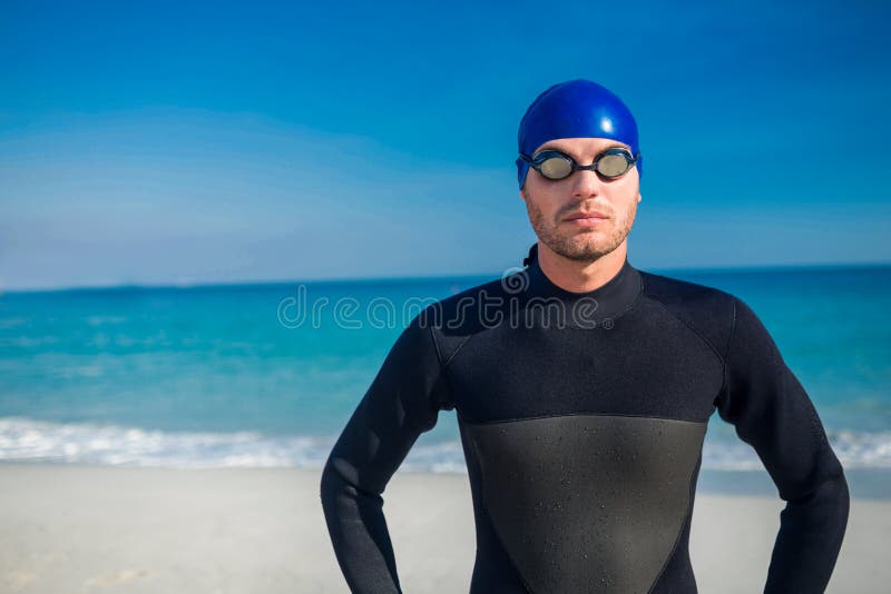 Swimmer Getting Ready at the Beach Stock Image - Image of concentrated ...