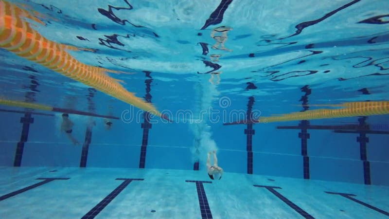 Start of a Girl Swimmer Underwater in the Pool Butterfly Style. Stock ...
