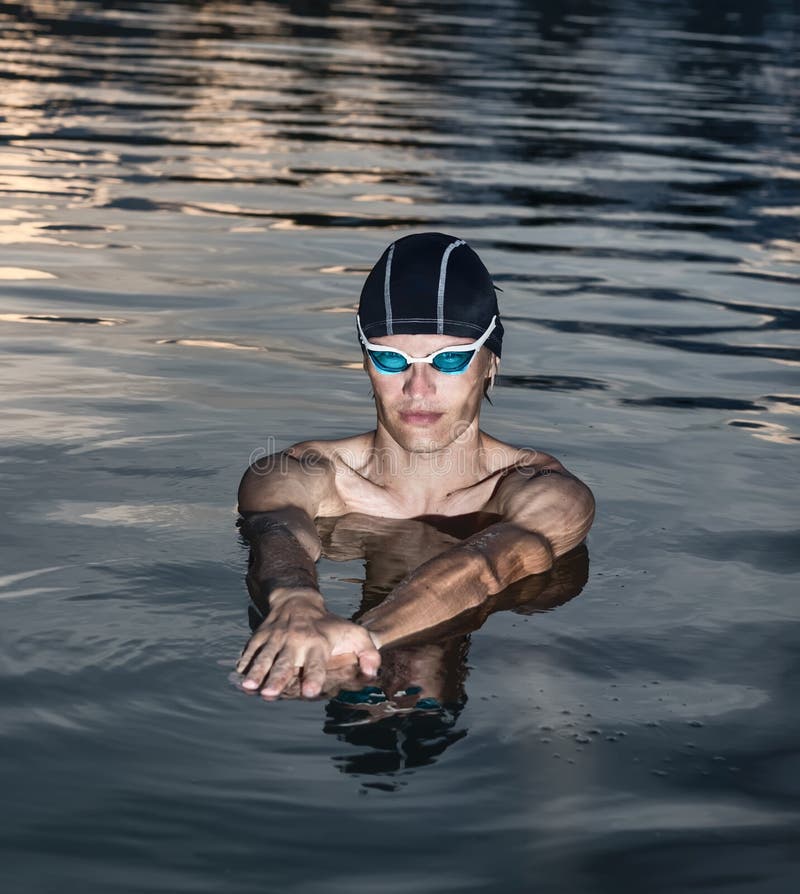 Swimmer model in a sea stock photo. Image of race, activity - 127912086