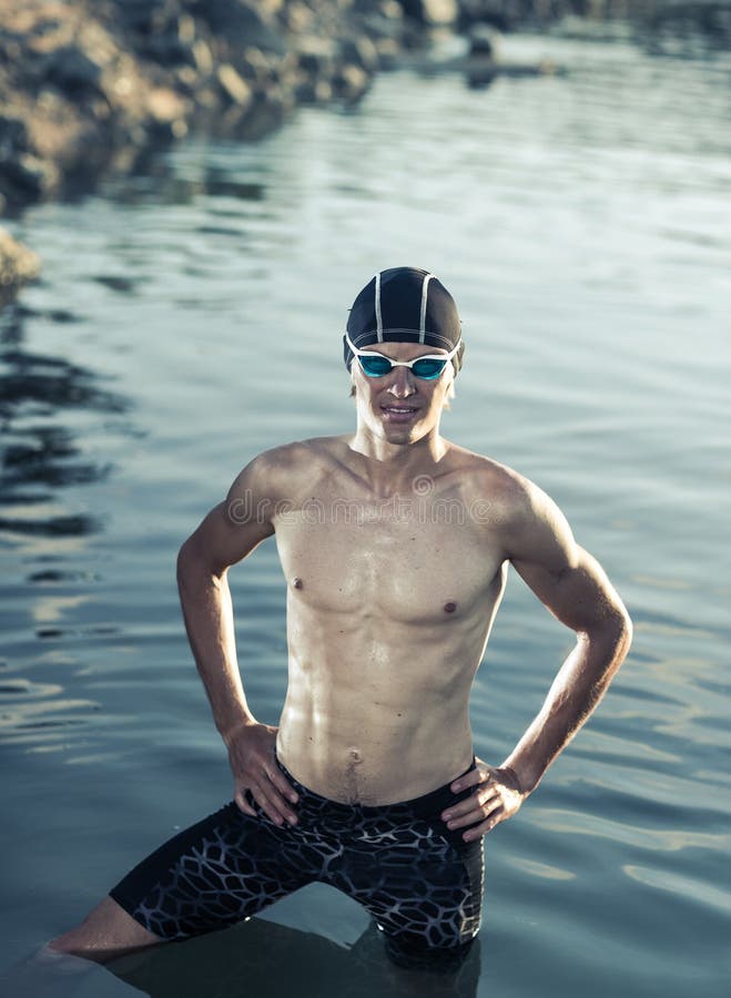Swimmer model in a sea stock photo. Image of race, activity - 127912086