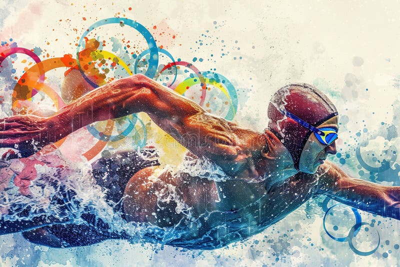 Swimmer in Motion Making a Big Splashes through Water. Olympic Games ...