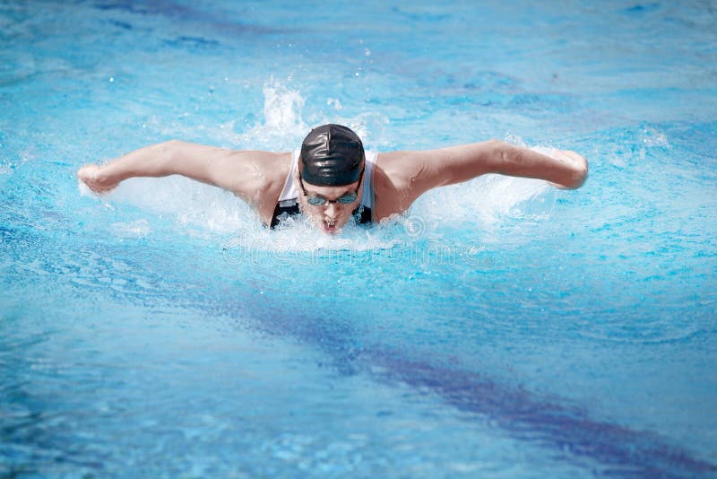 Swimmer Performing the Butterfly Stroke,front Stock Image - Image of ...
