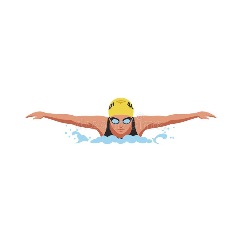 Swimmer Performing Freestyle Stroke in Flat Vector Art Style Stock ...