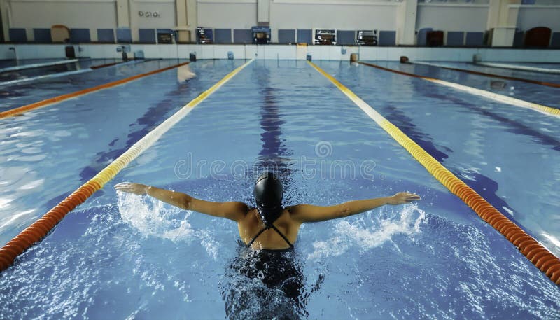 A Swimmer Performs a Backstroke in an Indoor Pool Stock Illustration ...