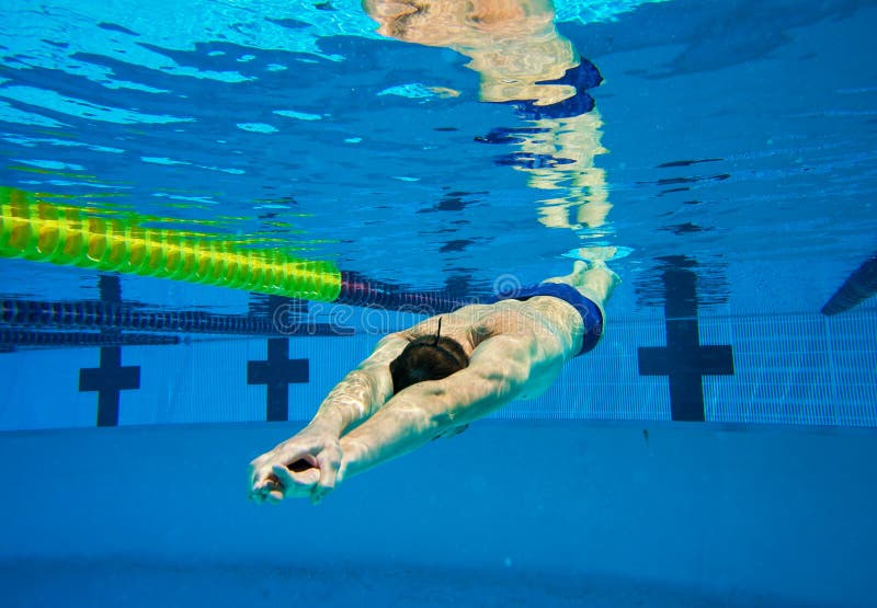 Back View of Muscular Swimmer in Swimming Trunks Standing Stock Photo ...