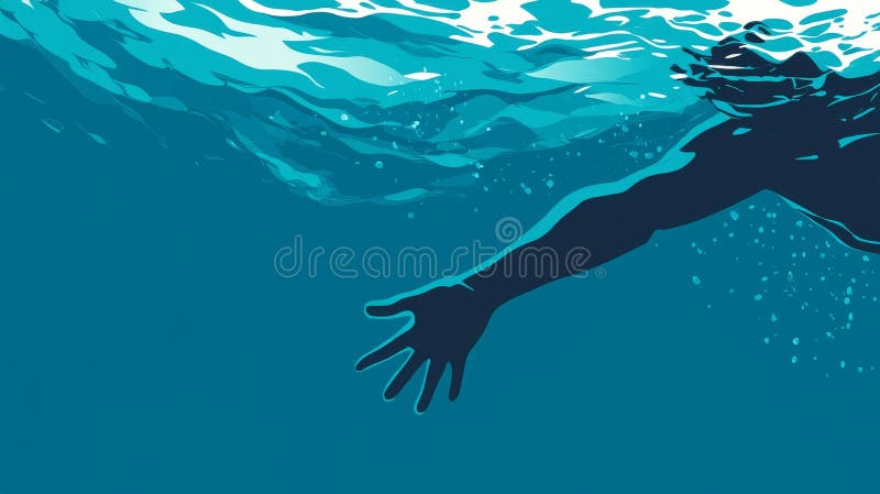 Swimmer Reaching for Surface in Deep Blue Water Stock Illustration ...