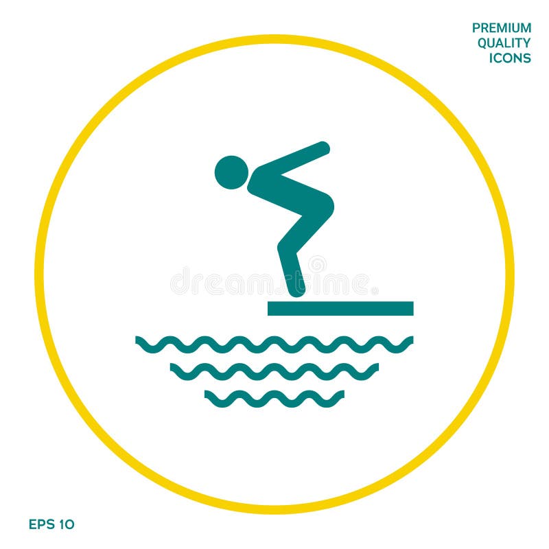 Swimmer on a Springboard, Jumping into the Water - Icon Stock Vector ...