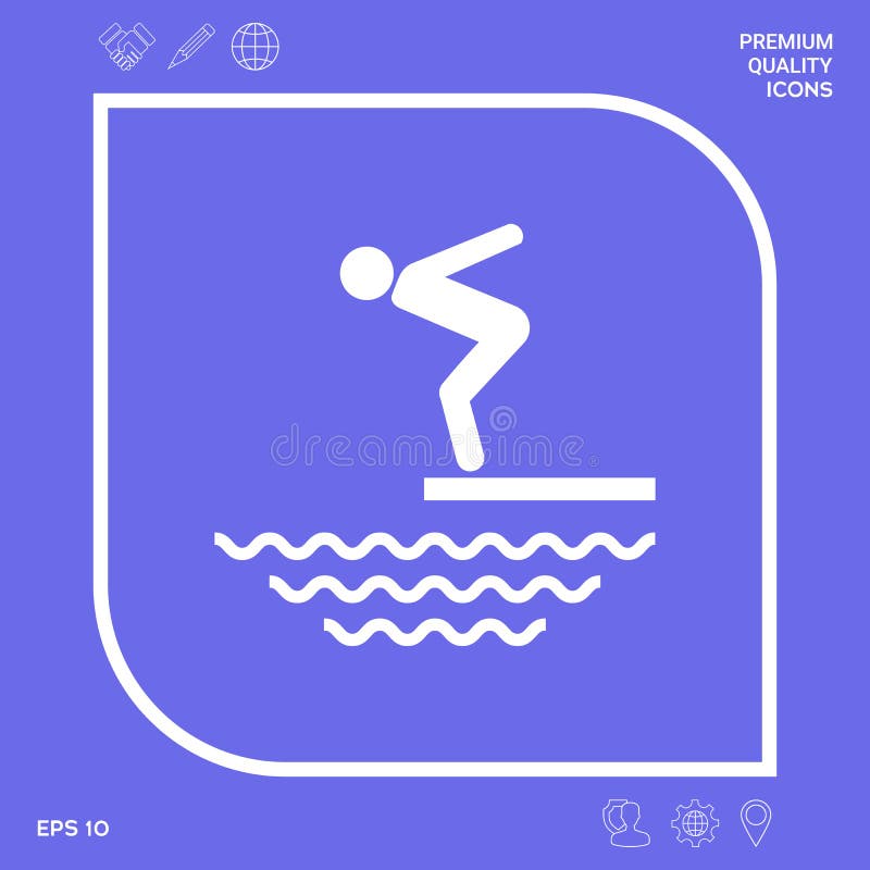 Swimmer on a Springboard, Jumping into the Water - Icon Stock Vector ...
