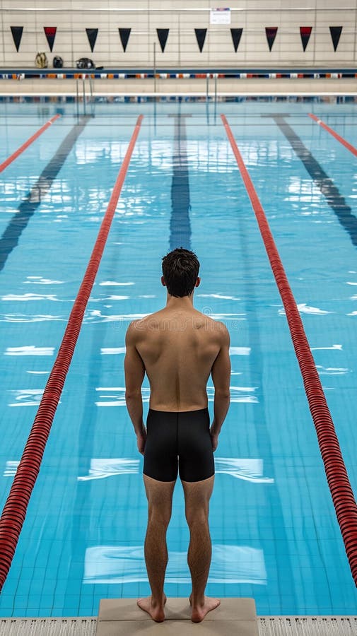Swimmer Standing on a Pool Deck Preparing To Dive in Stock Illustration ...