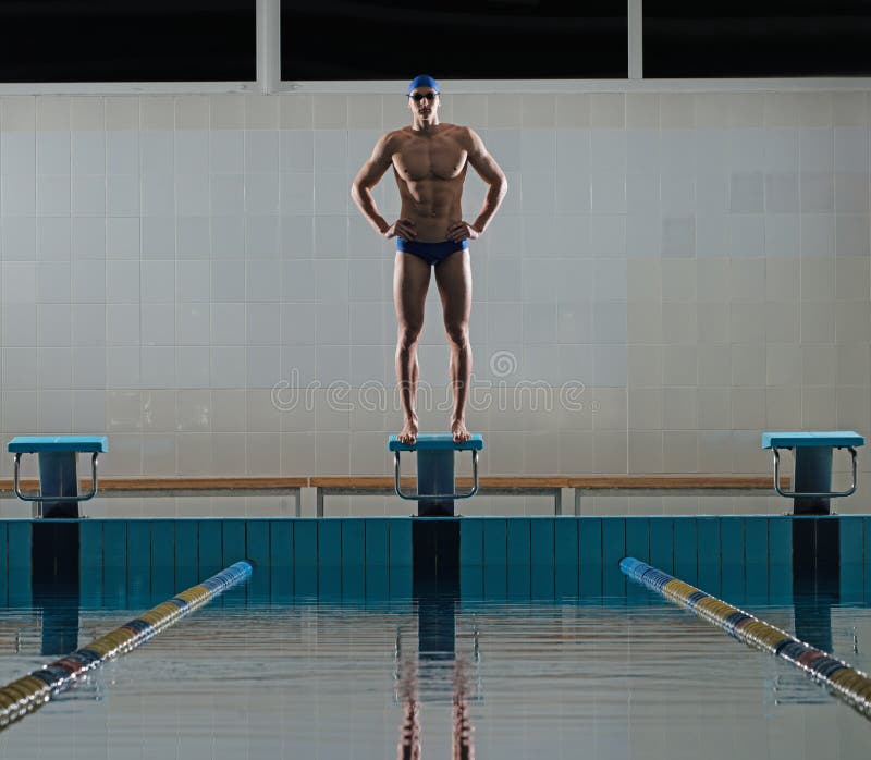 Swimmer Standing on Starting Block Stock Image - Image of athletic ...