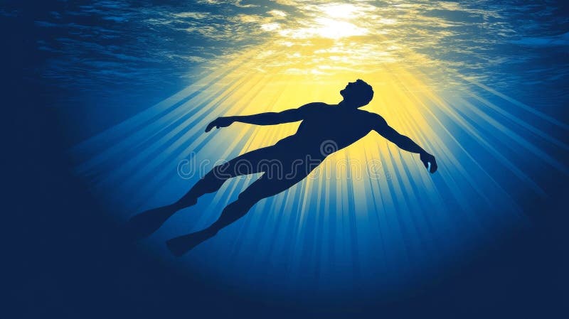 A Swimmer Submerged at Dawn, Viewed from Above. Stock Image - Image of ...