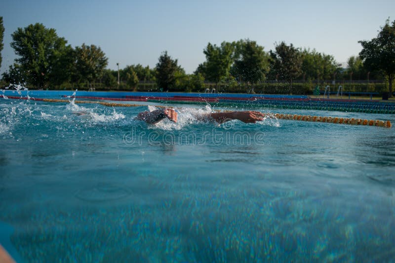 Swimmer in a Pool on a Sunny Morning Stock Photo - Image of energy ...