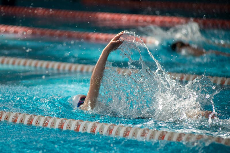 Swimmer Swims Backstroke Swimming Style in the Pool Stock Photo - Image ...