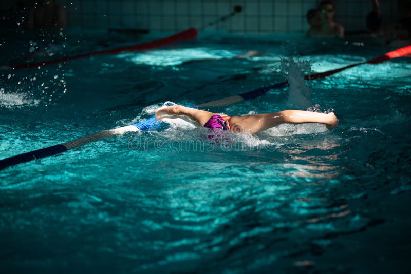 Swimmer Swims Butterfly Swimming Style in the Pool in Beautiful ... Swimmer Swims Butterfly Swimming Style in the Pool in Beautiful ...