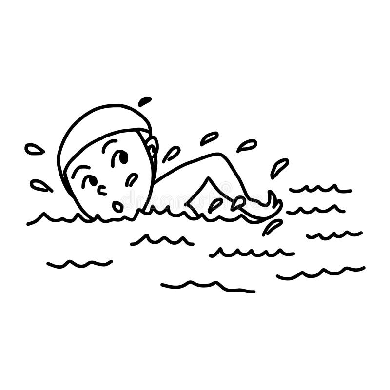 Swimmer - Vector Illustration Sketch Hand Drawn with Black Lines Stock ...