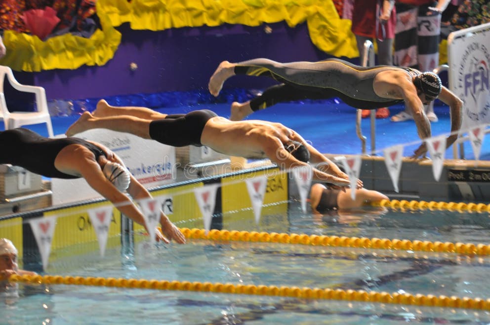 Swimmers Diving into Swimming Pool Editorial Photography - Image of ...