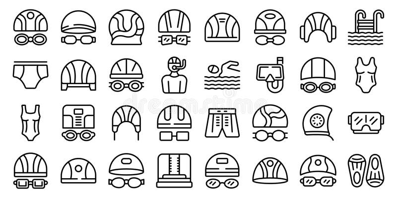 Swimming Cap Icons Set Outline Vector. Swim Pool Stock Vector ...