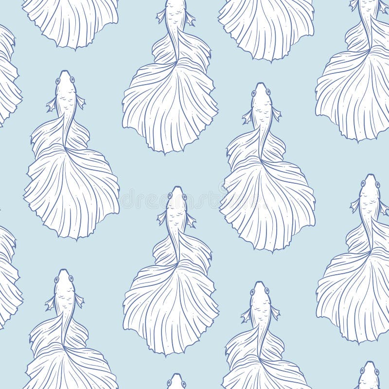 Swimming Fish Seamless Repeat Pattern Vector Background with Siamese ...