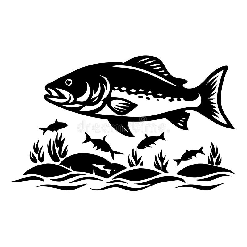 Swimming Fish Silhouette with Underwater Plants and Bubbles Ideal for ...