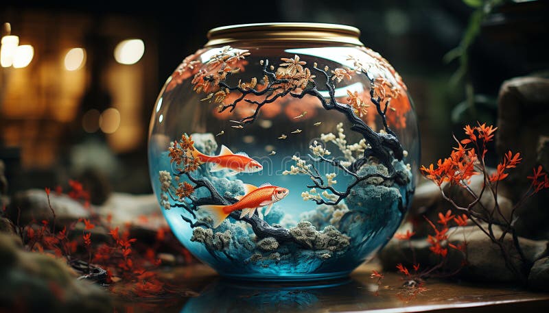 Swimming Fish in a Transparent Bowl, Showcasing Nature Underwater ...