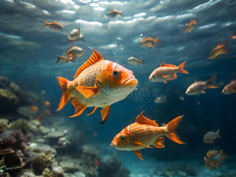 Swimming fishes in the sea stock illustration. Illustration of aquatic ...