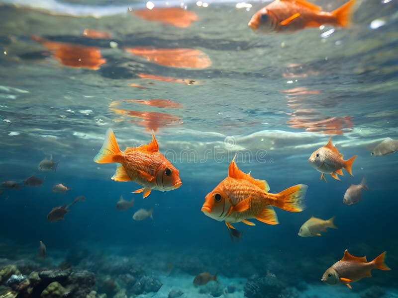 Swimming fishes in the sea stock illustration. Illustration of beach ...