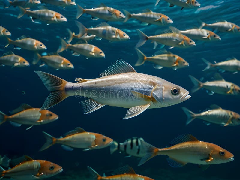 Swimming fishes in the sea stock illustration. Illustration of wild ...