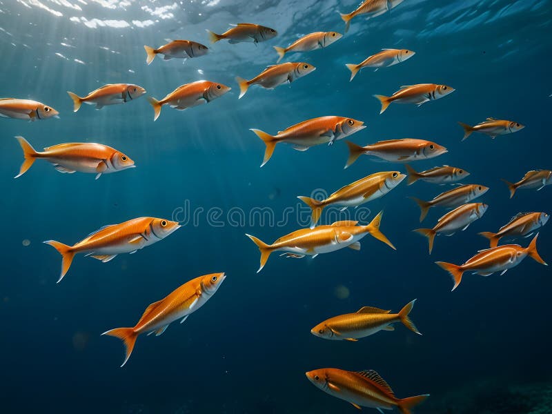 Swimming fishes in the sea stock illustration. Illustration of fishing ...