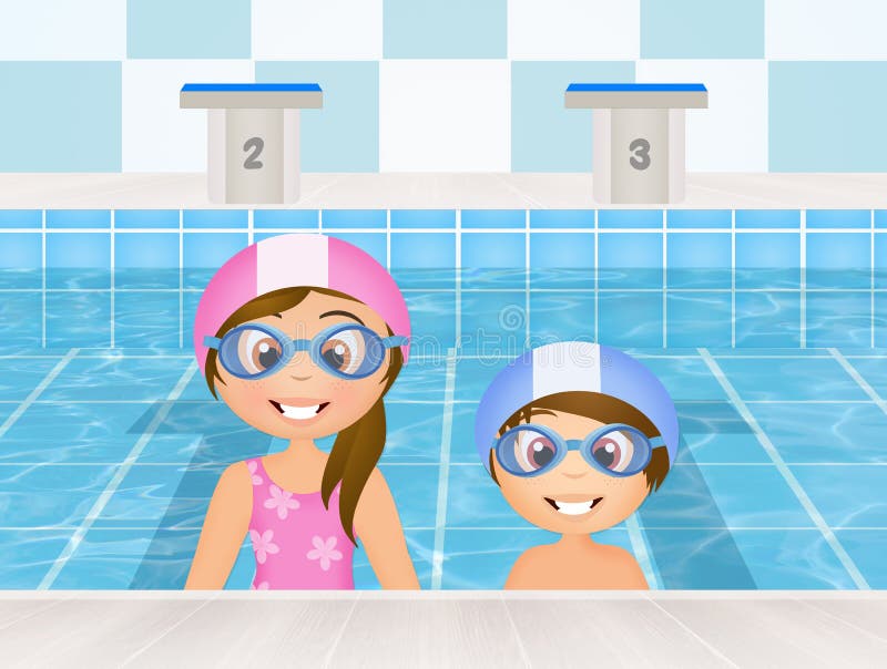 Swimming Lessons for Children Stock Illustration - Illustration of ...