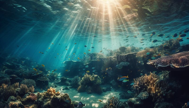 Swimming with Multi Ed Reef Fish Below Sea Generated by AI Stock ...