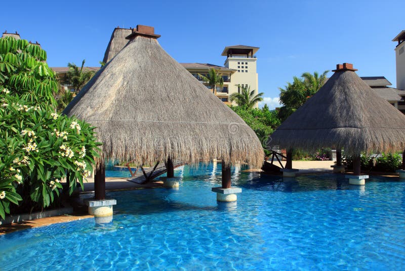 Tiki Hut and Bar by Swimming Pool of Luxury Hotel Stock Image - Image ...