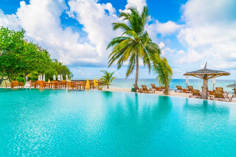 Swimming Pool Bar in Tropical Maldives Island . Stock Image - Image of ...