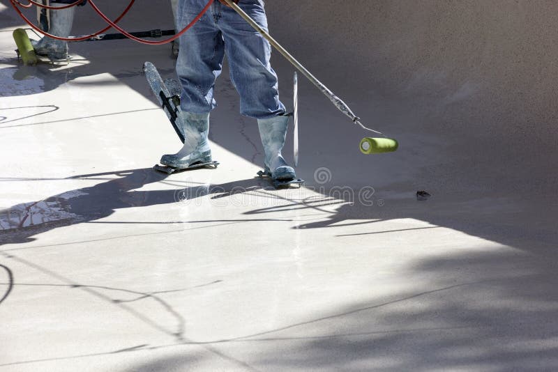 Swimming Pool Plaster and Finish Stock Image - Image of workers, handle ...