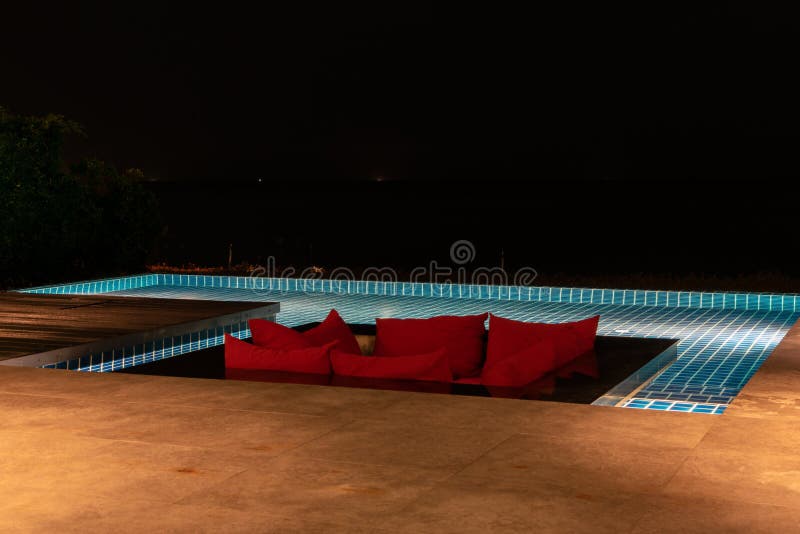 Swimming Pool Blue at Night Have Light Stock Photo - Image of ...