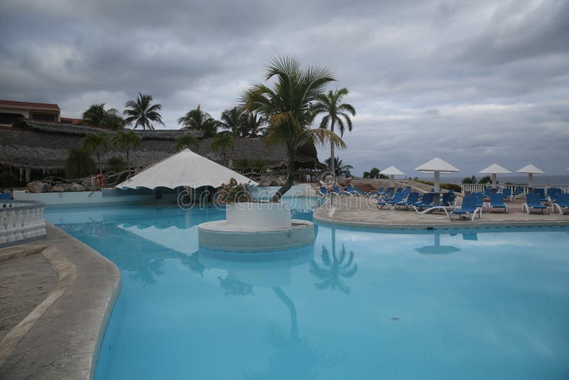Swimming Pool with Blue Water in Hotel in Tropical Stock Image - Image ...
