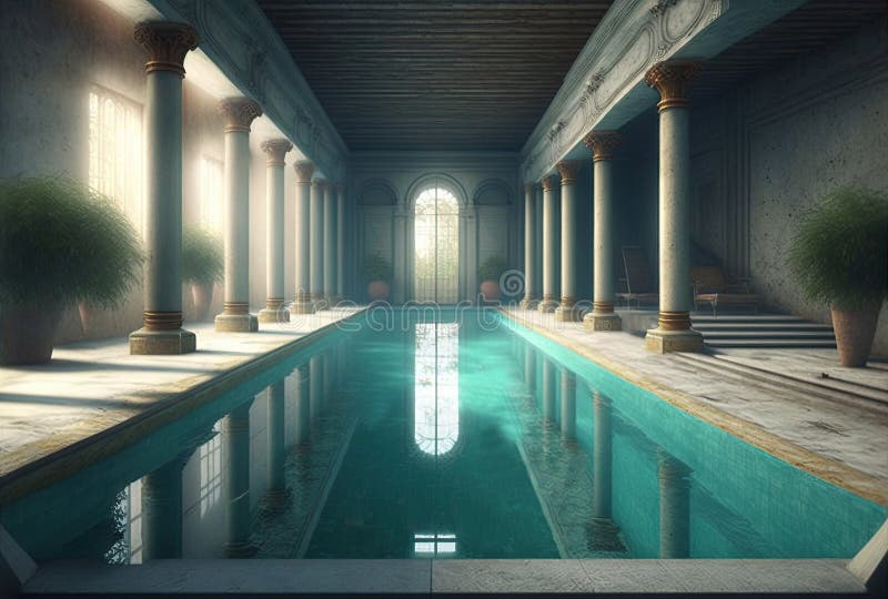 Swimming Pool in Classic Style with Columns. Stock Illustration ...