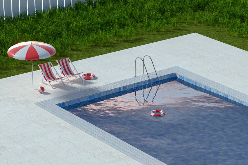A Swimming Pool on a Clear Day, 3d Rendering Stock Illustration ...