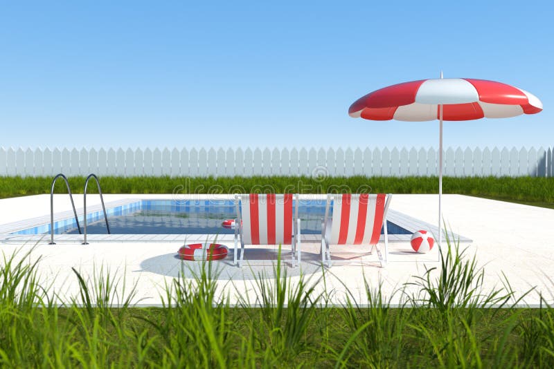 A Swimming Pool on a Clear Day, 3d Rendering Stock Illustration ...